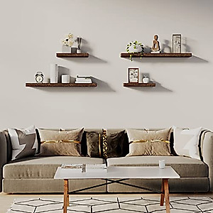 ZGREN Floating Shelves Natural Wood Rustic Wide Wall Mounted Shelf 16 inch Set of 2 Farmhouse Wooden Shelving Small Decorative Shelf for Bathroom, Bedroom, Kitchen, Living Room Decor, Black Dark Brown