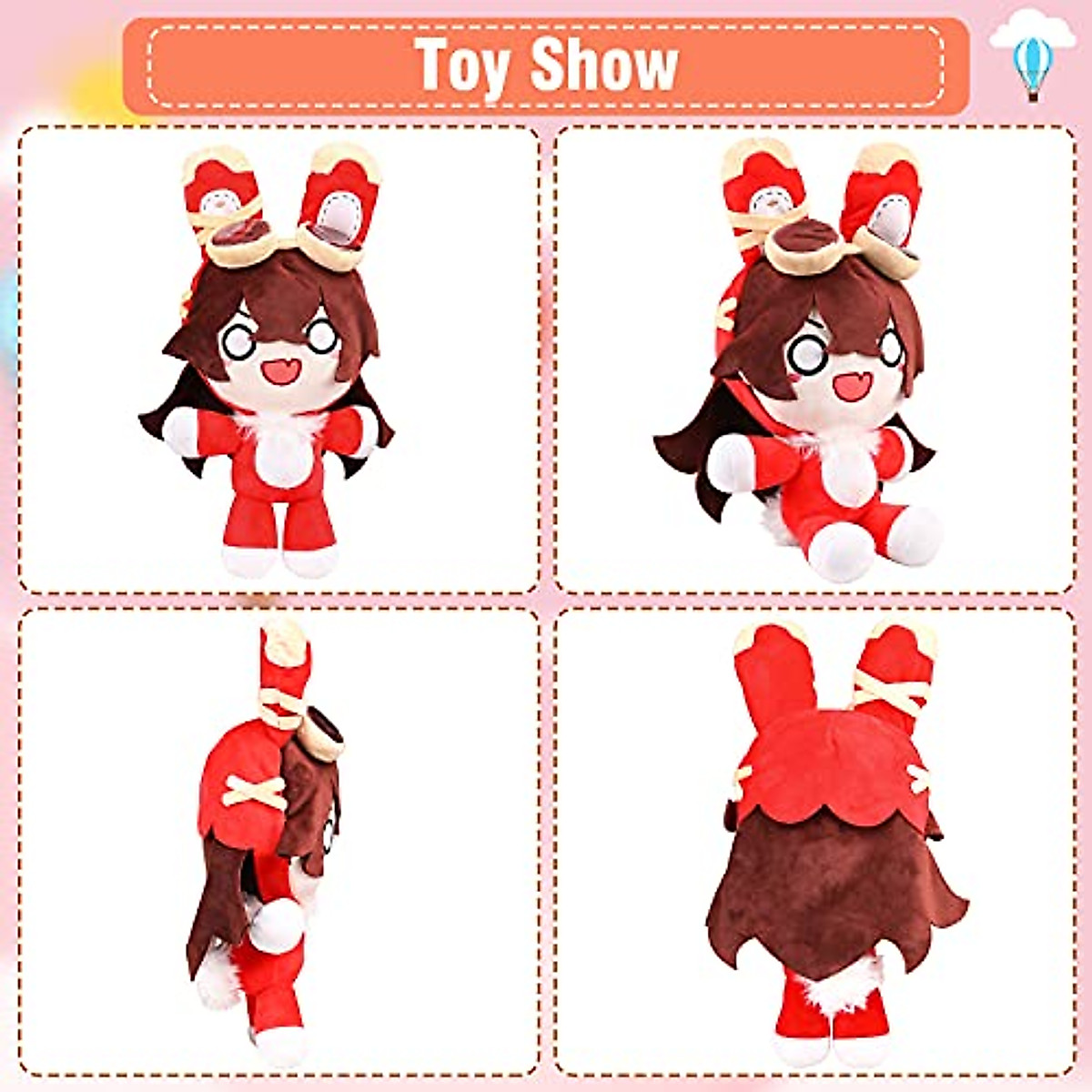 UTIEHD Genshin Impact Plush Baron Bunny 16IN, Plushie Stuffed Toy Doll, Rabbit Amber Cosplay Costume Plushy Props for Fans (Red)