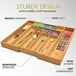 Signature Living Bamboo Expandable Utensil Drawer Organizer, Premium Bamboo for Cutlery, Flatware, Silverware - Drawer Dividers for Easy Storage
