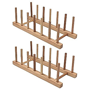 Z ZICOME Set of 2 Bamboo Wooden Dish Rack Plate Rack Stand Pot Lid Holder Kitchen Cabinet Organizer