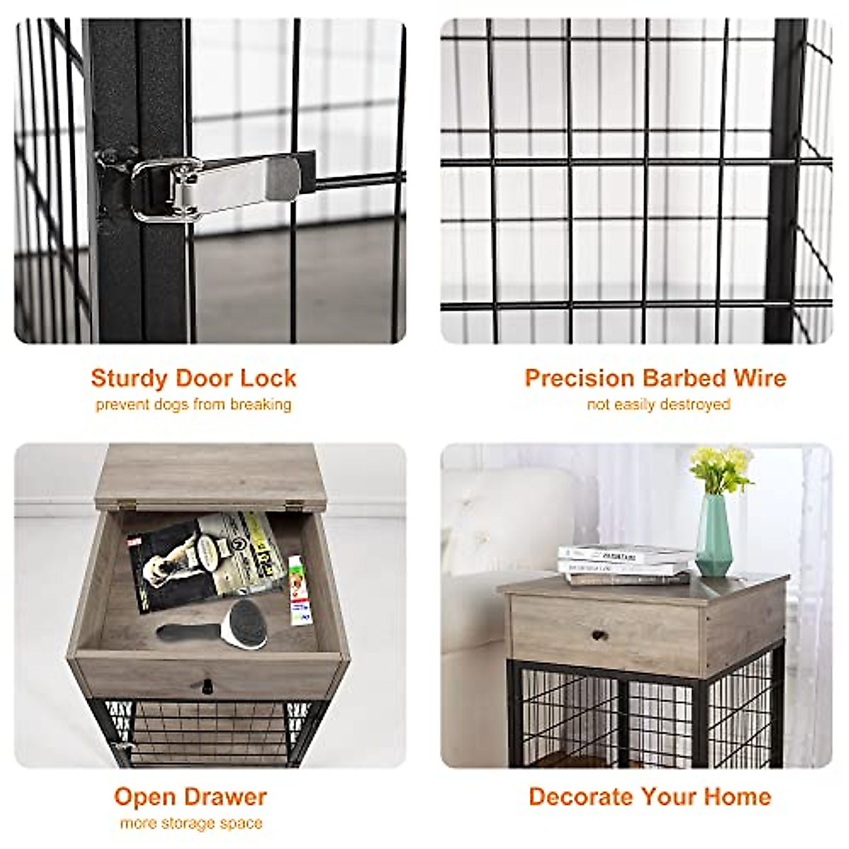 IDEALHOUSE Furniture Dog Crates, Style Wood Kennel End Table, House Indoor Use, Chew-Proof, Flip Top Storage, Casual Home Wooden Pet Crate, Crate Side Grey