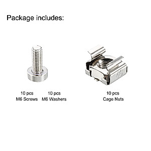 PATIKIL Rack Mount Cage Nuts M6x15mm Mounting Screws Iron Nickel Plated for Server Rack Cabinets with Washers, Silver Tone 10 Sets