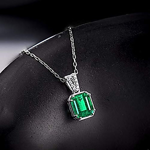 Lanmi 14K White Yellow Rose Gold Natural Emerald Necklace Pendant with Diamonds for Women Valentine's Day Gift