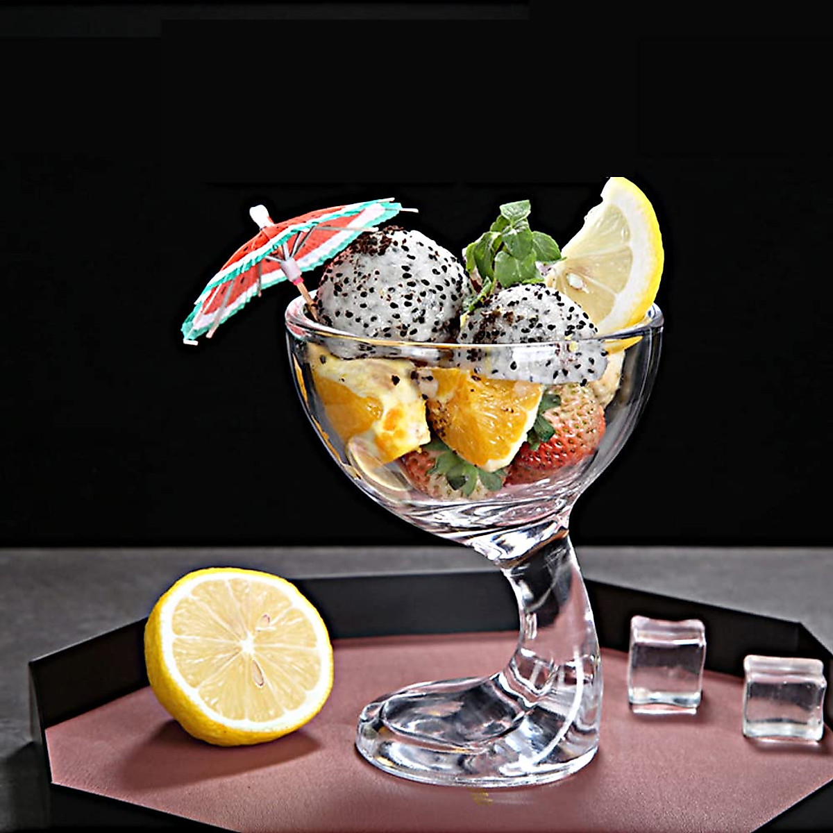 AEFPOYMXU Glass Dessert Cups set 4 Serving Bowls Ice Cream Sundae Punch Candy Snack Christmas Plates Small Appetizer Cute Salad Mini Bar Supplies Dish