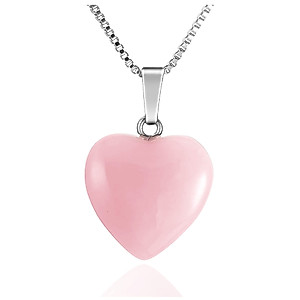 Jovivi Natural Rose Quartz Crystal Heart Necklace Love Heart Shaped Healing Stone Chakra Reiki Pointed Gemstone Necklace Mothers Day Gifts