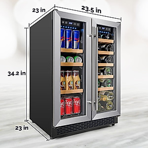 Zulay 24” Dual Zone Wine Cooler Refrigerator - Stainless Steel Beverage Refrigerator with Glass Doors for 88 Cans & 40 Bottles - Freestanding Memory Temperature Control Wine & Beverage Cooler