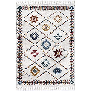 nuLOOM Coletta Diamond Bohemian Shag Area Rug, 8' x 10', Beige