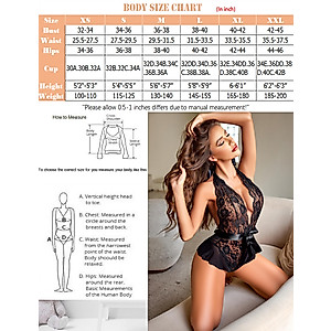 Avidlove Womens Halter Plunging Teddy Lace Lingerie Bodysuit One Piece Babydoll Black Small