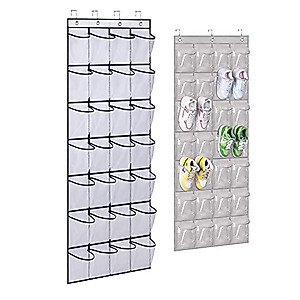 AOODA 28 Large Pockets Hanging Shoe Organizer, Large 28 Pockets Clear Over The Door Shoe Rack, 2 Item Bundle
