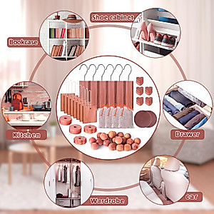 Cedar Blocks for Clothes Storage 56 Pcs, Cedar Planks with Metal Hooks, Cedar Rings and Balls, Cedar Scented Sachets, for Closets, Drawers, Bookshelves and Shoes Protection