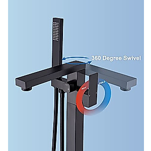 Tohlar Freestanding Bathtub Faucet Floor Mount Tub Filler Black Shower Faucets with Handheld Shower and Swivel Mixer Spout