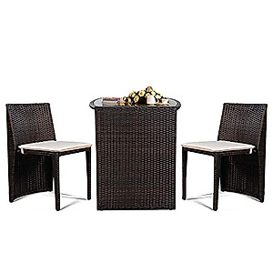 HAPPYGRILL 3PCS Patio Wicker Bistro Set Outdoor Rattan Dining Set Patio Furniture Set with Cushions, Space Saving Design, No Assembly Required