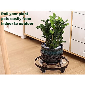 3 Packs Large Metal Plant Caddy 12.6” Plant Dolly with Wheels Heavy-Duty Wrought Iron Rolling Plant Stand with Casters for Indoor and Outdoor Plant Pot Rollers Black, 12" Clear Plant Saucers Included