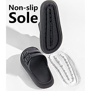 Weweya Slides for Men Women Pillow Slippers Double Buckle Adjustable EVA Flat Sandal Black Women Size 5.5 6 6.5