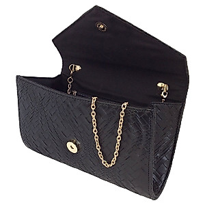 JNB Weaved Pattern Faux Leather Clutch, Black