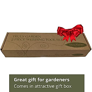 Weed Puller and Patio Paver Weeding Tool Set - Two Classic, Heavy Duty, Stainless Steel Weeding Tools with Beautiful Wooden Handles - by Truly Garden