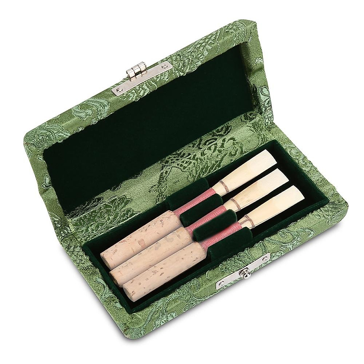 Oboe Case, Wooden & Silk Cloth Cover Oboe Storage Holder Box Protector Bag for 3pcs Oboe Reeds