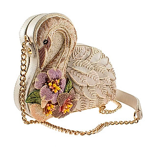 Mary Frances Gliding Along Beaded Crossbody Swan Novelty Handbag, Ivory