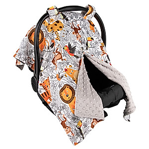 Top Tots Deluxe Minky Baby Car Seat Cover - Coloring Jungle, 40 x 29 Inch Grey Beige