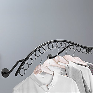 MyGift Wall Mounted Black Metal Single Rod Garment Clothing Rack with 29 Hanger Rings and Wave Design, Professional Retail Clothes Display Rack