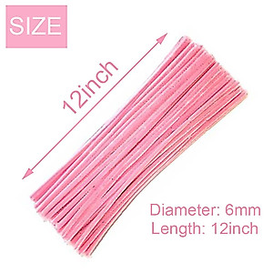 100Pcs Pink Pipe Cleaners Chenille Stem for DIY Crafts,Arts,Wedding,Home,Party,Valentine's Day Holiday Decoration 6 mm x 12 Inch