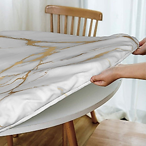 Aiojool White Marble Print Tablecloth Elastic Edged Round Fitted Table Cover Waterproof Table Cloth for Indoor Outdoor Dinning Fit 45'' - 50'' Table, Medium