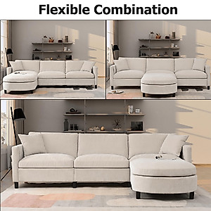 Hison 107" Convertible Sectional Sofa Couch 3 Seat L-Shaped Sofa with Ottoman and Two Pillows Space-Saving Sofas for Living Room,Dark Gray