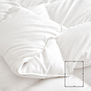 zzlamb All Season Warm Feather Down Comforter Lightweight Duvet Insert Queen Size, Durable Cotton-Blended Down Proof Shell Duvet Insert with Corner Tabs, Queen Size 90''x90'' White