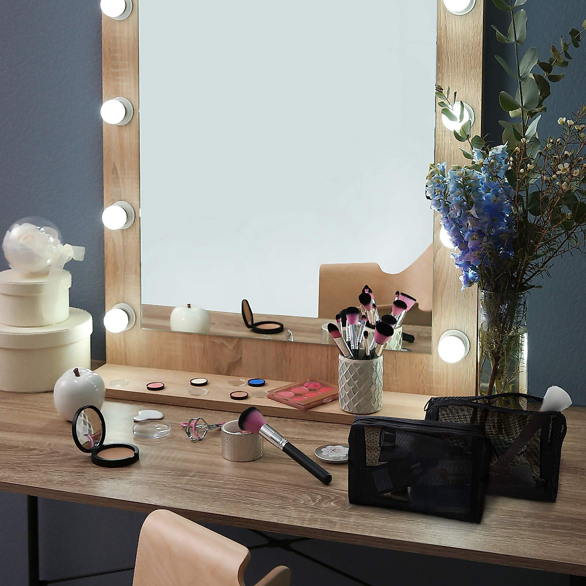 Frienda 10 Pieces Mesh Makeup Bag Portable Mesh Cosmetic Bag Black Zipper Pouch Breathable Travel Toiletry Bag for Home Offices Travel Accessories Organizer