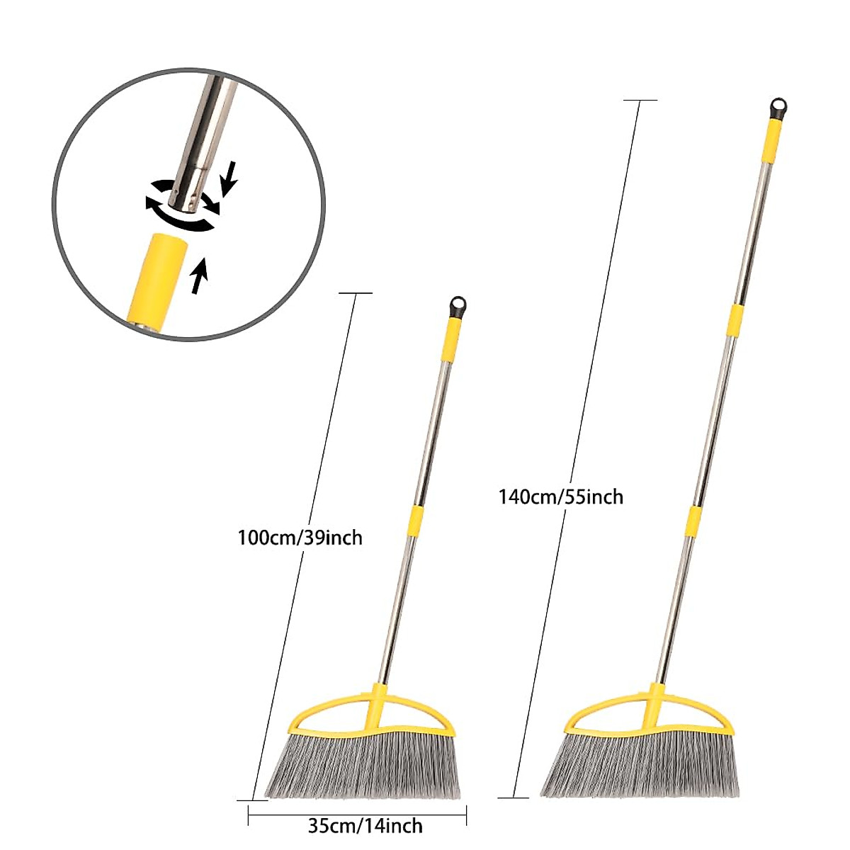 14" Widen Broom for Floor Cleaning, Long Handle Outdoor Broom,Heavy Duty Broom with Stiff Bristles,Sweeping Broom,Angle Broom for Garage Patio Garden Deck Home