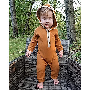 DISAUR Baby Girl Boy Clothes Newborn Outfit,Infant Baby Romper Cute Bear Ear Hooded Cotton Jumpsuit Long Sleeve Bodysuit 0-3M Brown