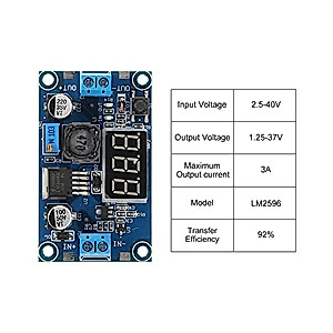 MECCANIXITY DC-DC Buck Converters Voltage Regulators LM2596 2.5-40V to 1.25-37V 3A Blue for Power Transformers with LED Display Pack of 2