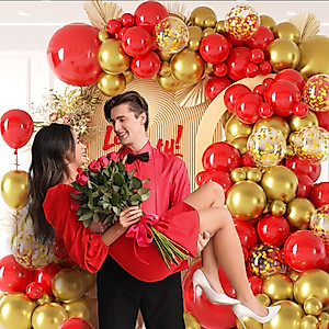 Red and Gold Balloon Arch 126Pcs Red and Gold Balloons Garland Arch Kit With Gold Confetti Balloon for Valentine's Day, Wedding, Engagements, Graduation, Anniversary, Birthday Party Decoration