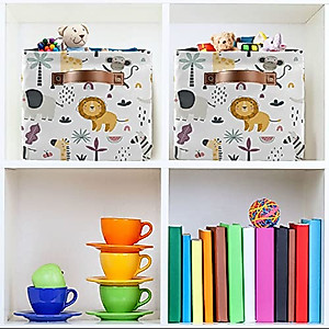 Storage Bin Basket 1 pcs Large Foldable Clothes Bag Collapsible Fabric Laundry Hamper Folding Washing Bin (Rectangle-Elephant Zebra Lion Monkey Animal)