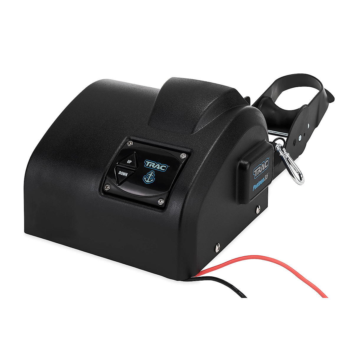 Camco TRAC Outdoors Pontoon 35-G3 Electric Anchor Winch | Features a High-Efficiency, 12-Volt DC, All Steel Gear Motor and 100-feet of Pre-Wound Double-Braid Anchor Rope | (69003)