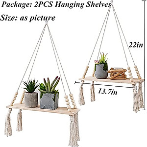 saved 2 Pack Wooden Wall Hanging Shelves - Macrame Hanging Plant Shelf with Tassel,Boho Storage Floating Shelves Handmade Rustic Hanger Planter Rack Pot Stand Holder for Bedroom Bathroom Living Room