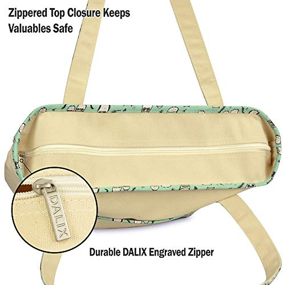 DALIX 20" Large Teal Owl Tote Shoulder Bag Natural Cotton Canvas