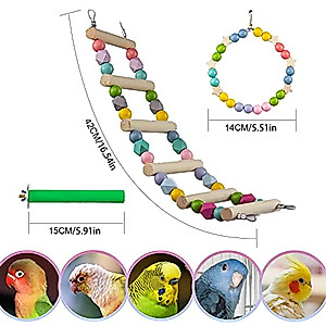 PANQIAGU 6 Pcs Bird Parrot Toys, Hanging Bell Pet Bird Cage Hammock Swing Toy Wooden Perch Chewing Toy for Small Parrots, Conures, Love Birds, Small Parakeets Cockatiels, Macaws, Finches