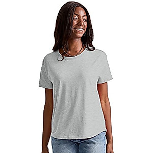 Hanes Originals Oversized T-Shirt, Cotton Crewneck Tee for Women, Curved Hem, Light Steel, Medium