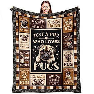 Pug Gifts Blanket 60" X 50" - Christmas Pug Gifts for Pug Lovers - Xmas Pugs Gifts for Women - Pug Mom Gifts - Puppy Gifts for Girls - Gifts for Pug Dog Lovers - Pug Themed Gift for Pug Owners