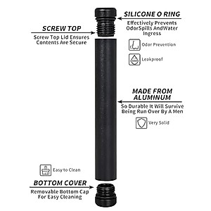 GOLDENCLUB GORDON Aluminum Metal Tube Conetainer | Fits King or 1-1/4 Size Cones, Airtight, Waterproof, Lightweight, Pocket Size (Black & Silver)