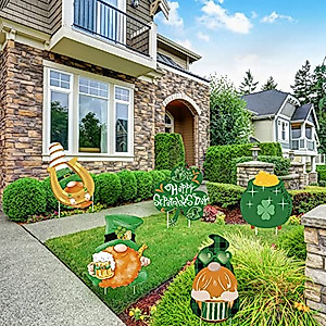 St. Patrick's Day Yard Sign Stakes Outdoor Decorations 5 pcs Irish Gnome Shamrock Green Lawn Sign for Saint Patty's Day Outside Lawn Yard Decorations Supplies 