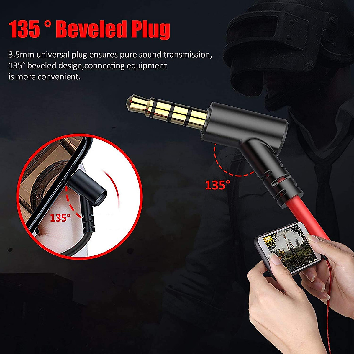 KAHEAUM Gaming Earbuds with Microphone,Stereo Headphones Deep Bass Earphones Sport Earbuds Wired Detachable Noise Cancelling Gaming Headset for Mobile Games Phones PC PS4 Xbox One PlayStation 5-Black