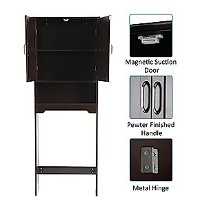 HOMEFORT Wood Over The Toilet Storage Cabinet, Freestanding Bathroom Spacesaver, Above Toilet Bathroom Shelf Organizer with Double Wood Doors and Adjustable Shelf,Espresso
