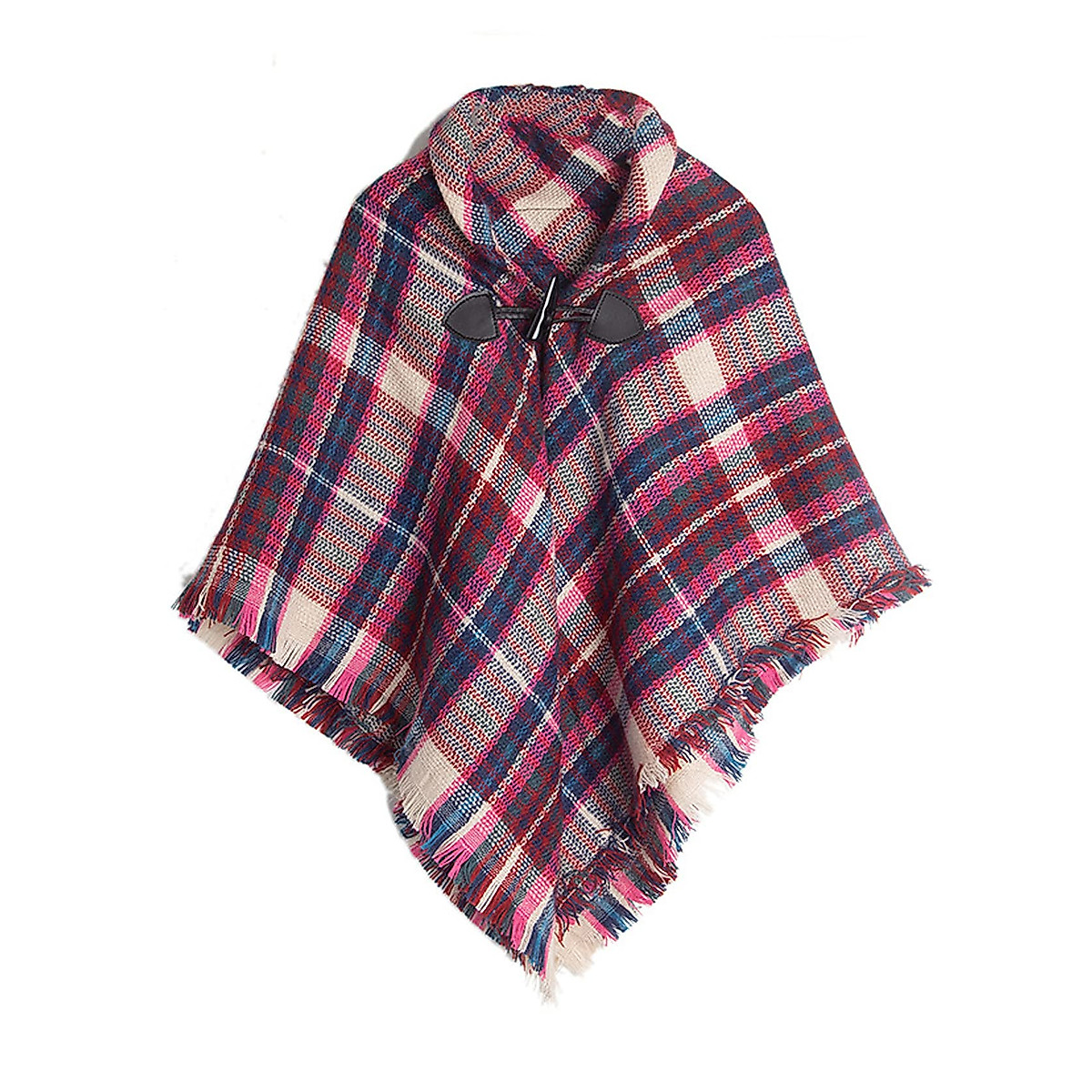 CXINS Girls Kids Fall Knitted Pullover Sweaters Horn Button Poncho Tassel Plaid Cloak Cape Pink One Size