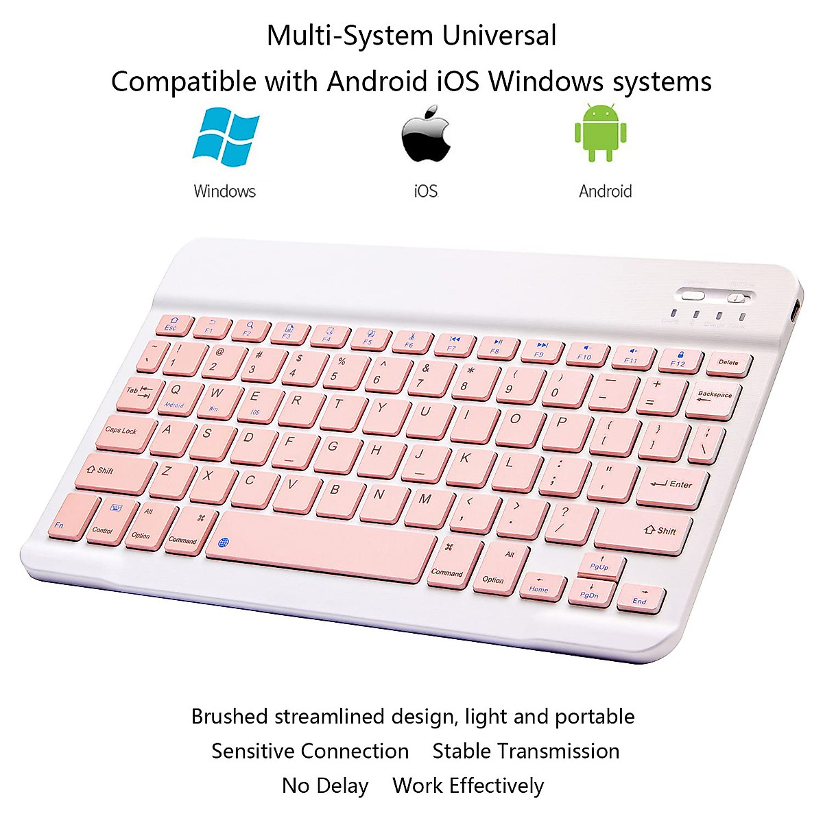Ultra-Slim Bluetooth Keyboard Portable Mini Wireless Keyboard Rechargeable for Apple iPad iPhone Samsung Tablet Phone Smartphone iOS Android Windows (10 inch Pink)