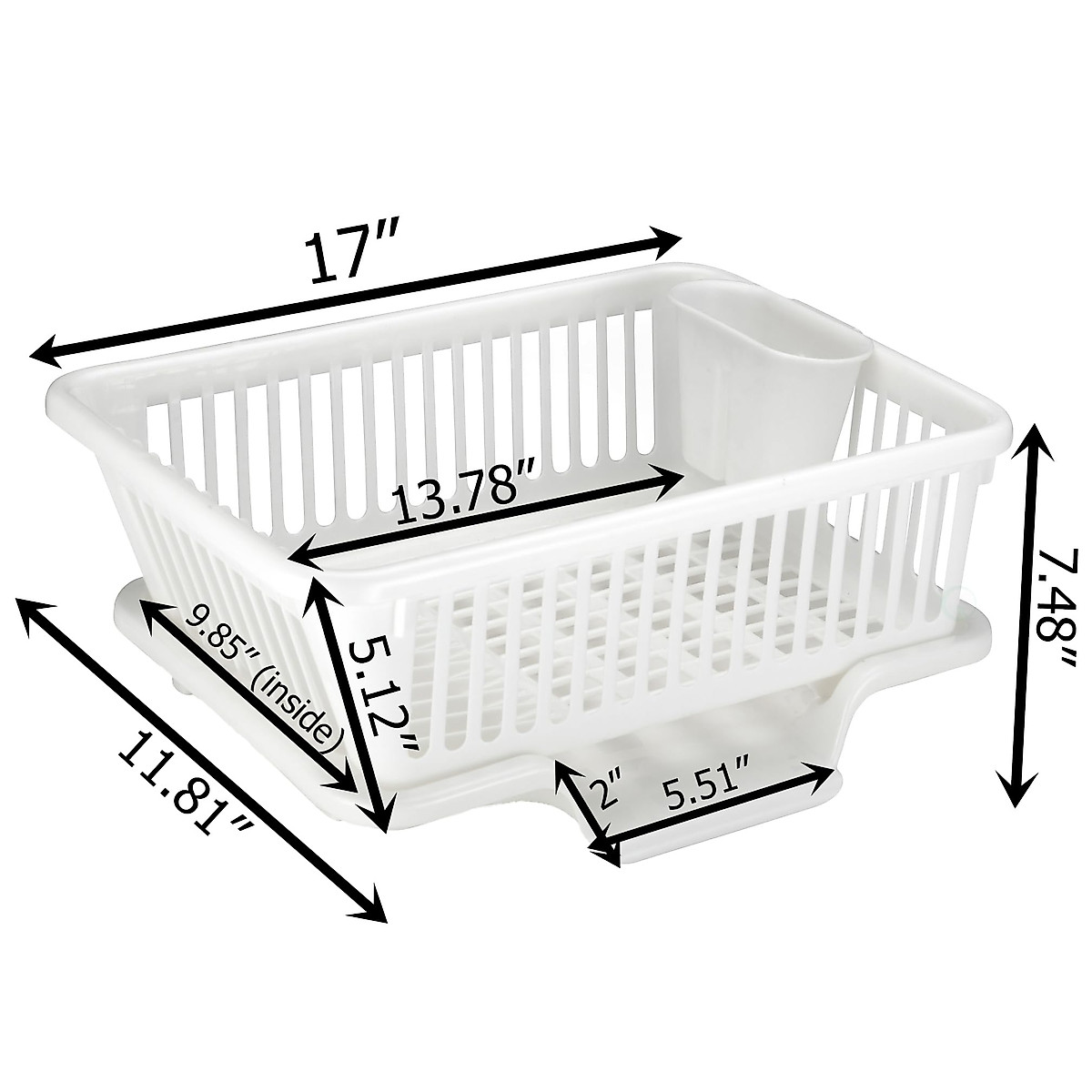 Basicwise Plastic Dish Rack with Drain Board and Utensil Cup