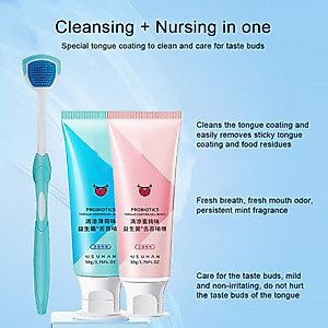 lunhaifi 2023 New Probiotic Tongue Cleaning Gel Set, Tongue Scraper Precise Cleaning Brush Kit, Easy to Use Tongue Scrubber for Men Women with 1Tongue Brush (Mint+Peaches)