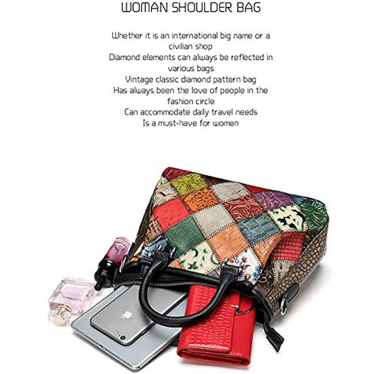 Segater Women Multicolor Splicing Handbag Genuine Leather Tote RANDOM Colorful Top-handle Shoulder Bag Printing Satchels Purses