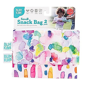 Bumkins Snack Bags, Reusable Fabric, Washable, Food Safe, BPA Free - Watercolor & Brushstrokes (2-Pack)